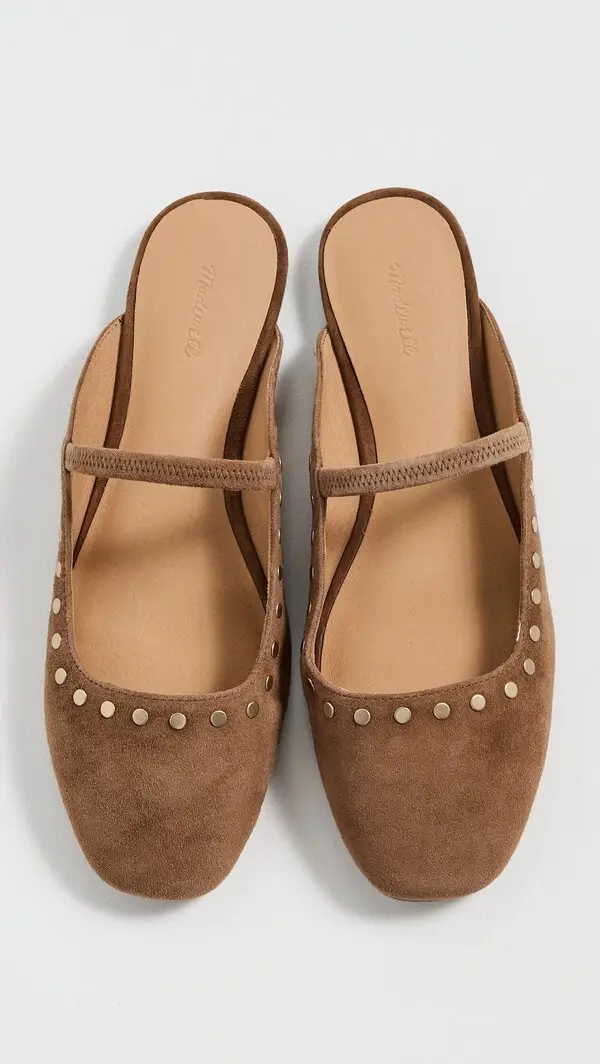 Madewell Greta Studded Suede Ballet Mule In Aged Cognac - 30% Off